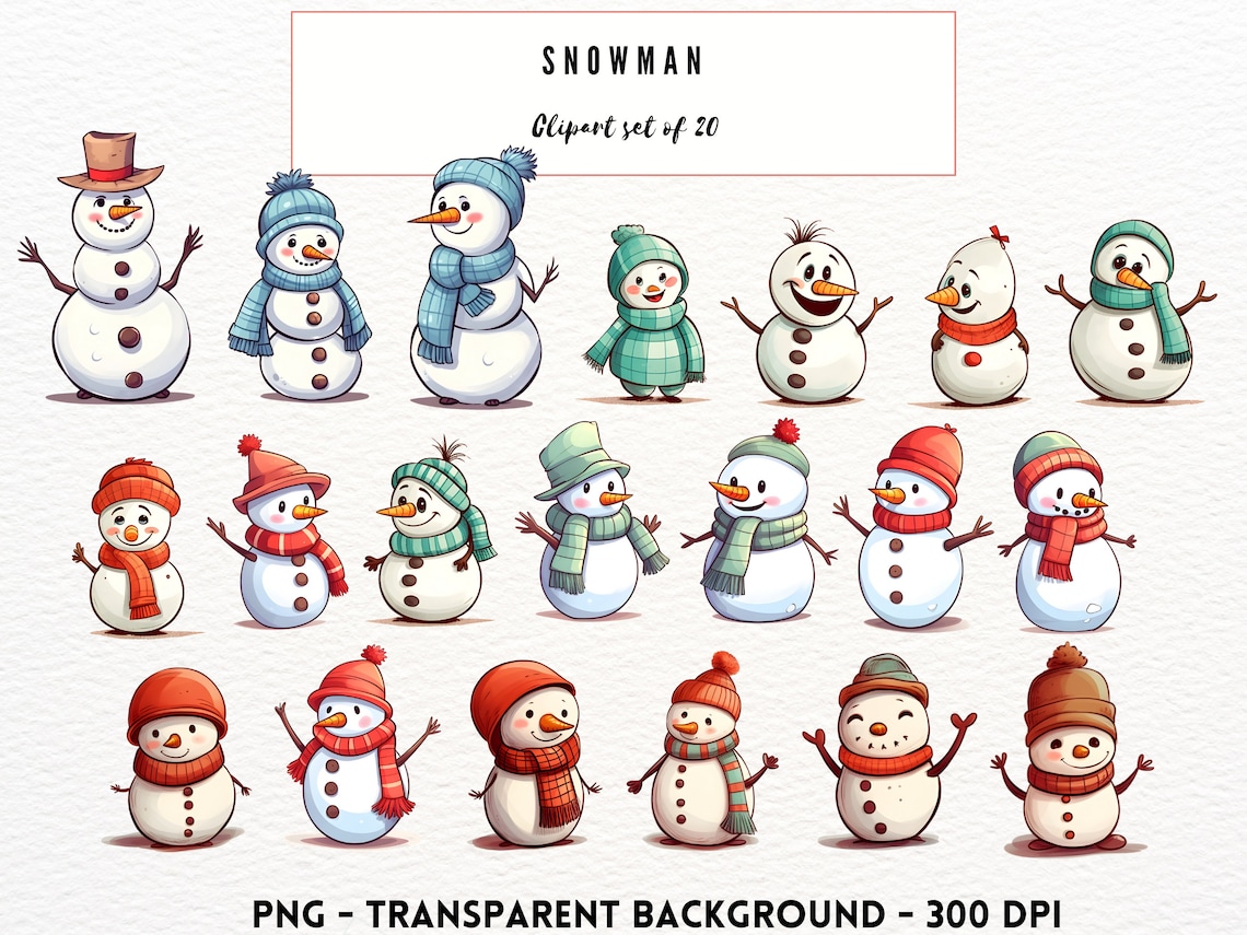 Snowman Png Clipart Retro Snowman Clip Art Christmas Clipart - Etsy