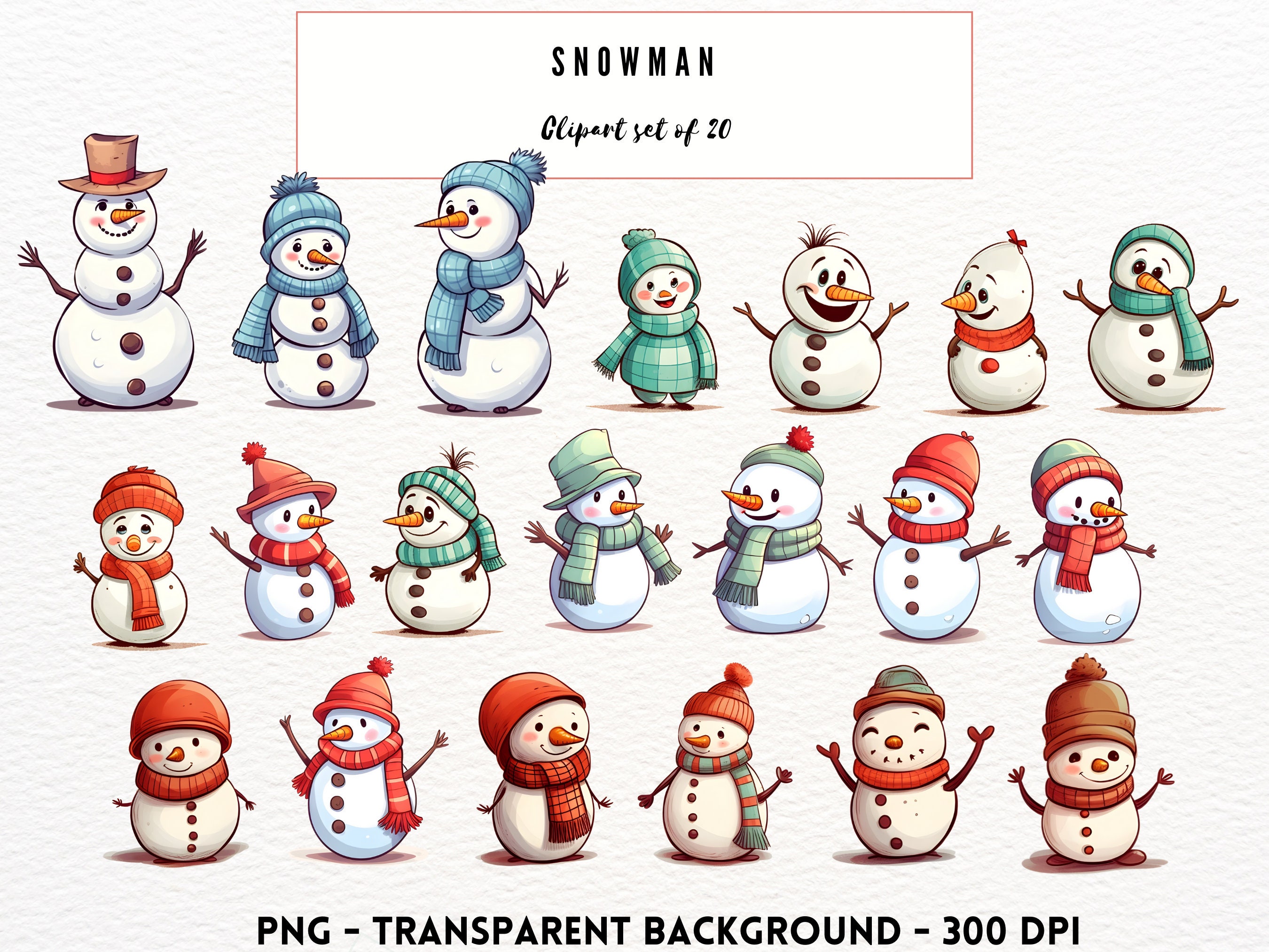 Snowman Png Clipart Retro Snowman Clip Art Christmas Clipart - Etsy