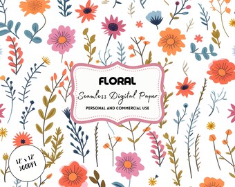 Pattern Clipart With Flowers Digital Paper Flowers Seamless Pattern ...