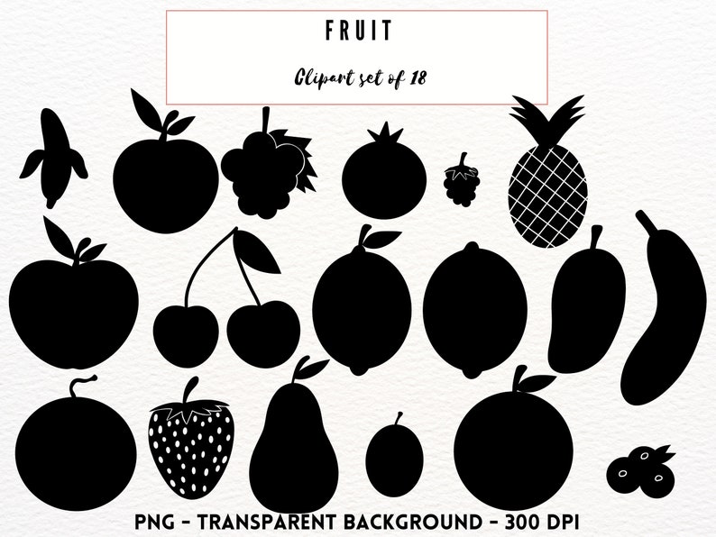 Fruit Clipart Silhouette Fruit Bundle Clip Art Set Strawberry - Etsy