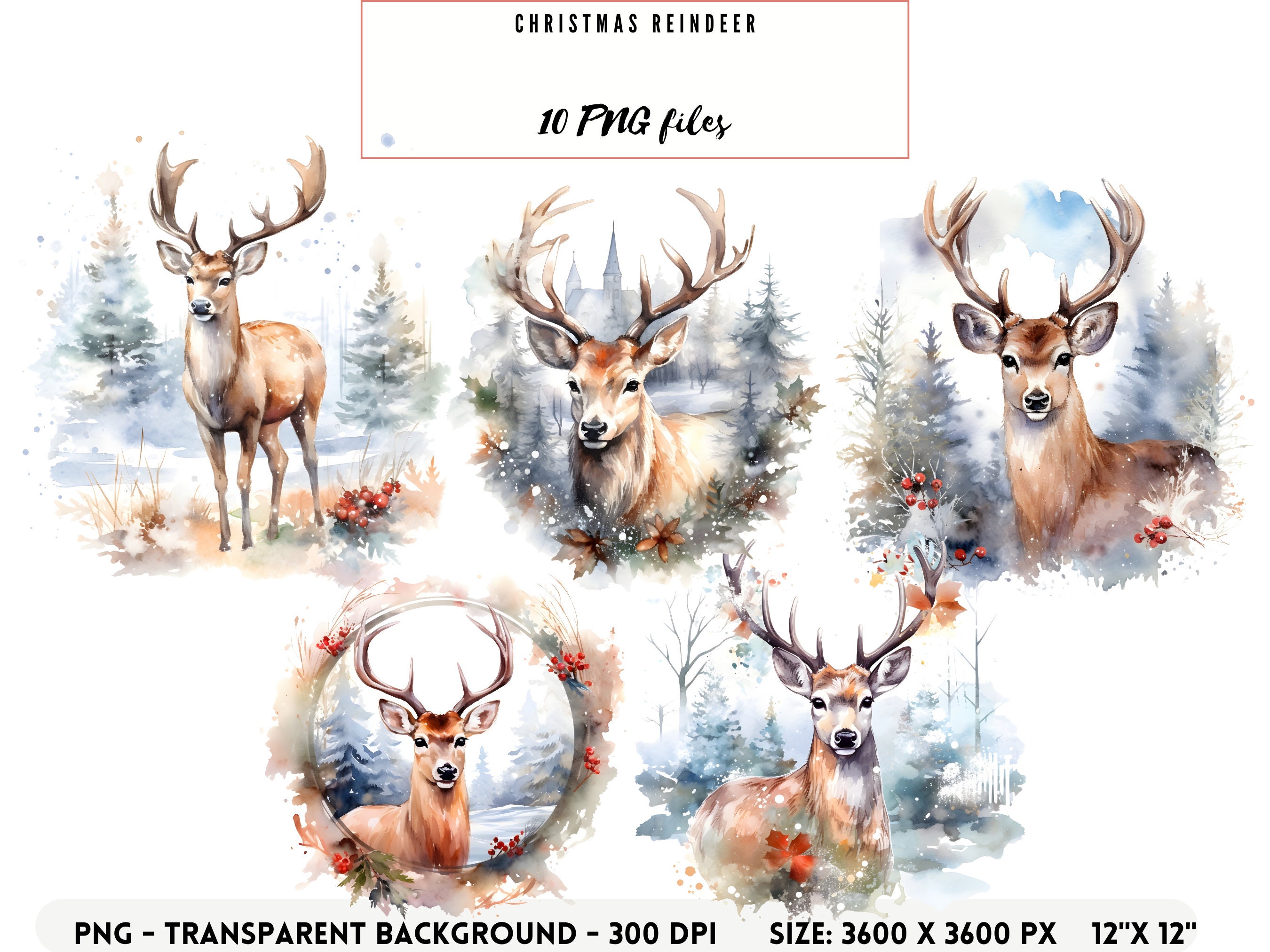 Watercolor Reindeer Clipart, Christmas Reindeer, Winter Clipart ...