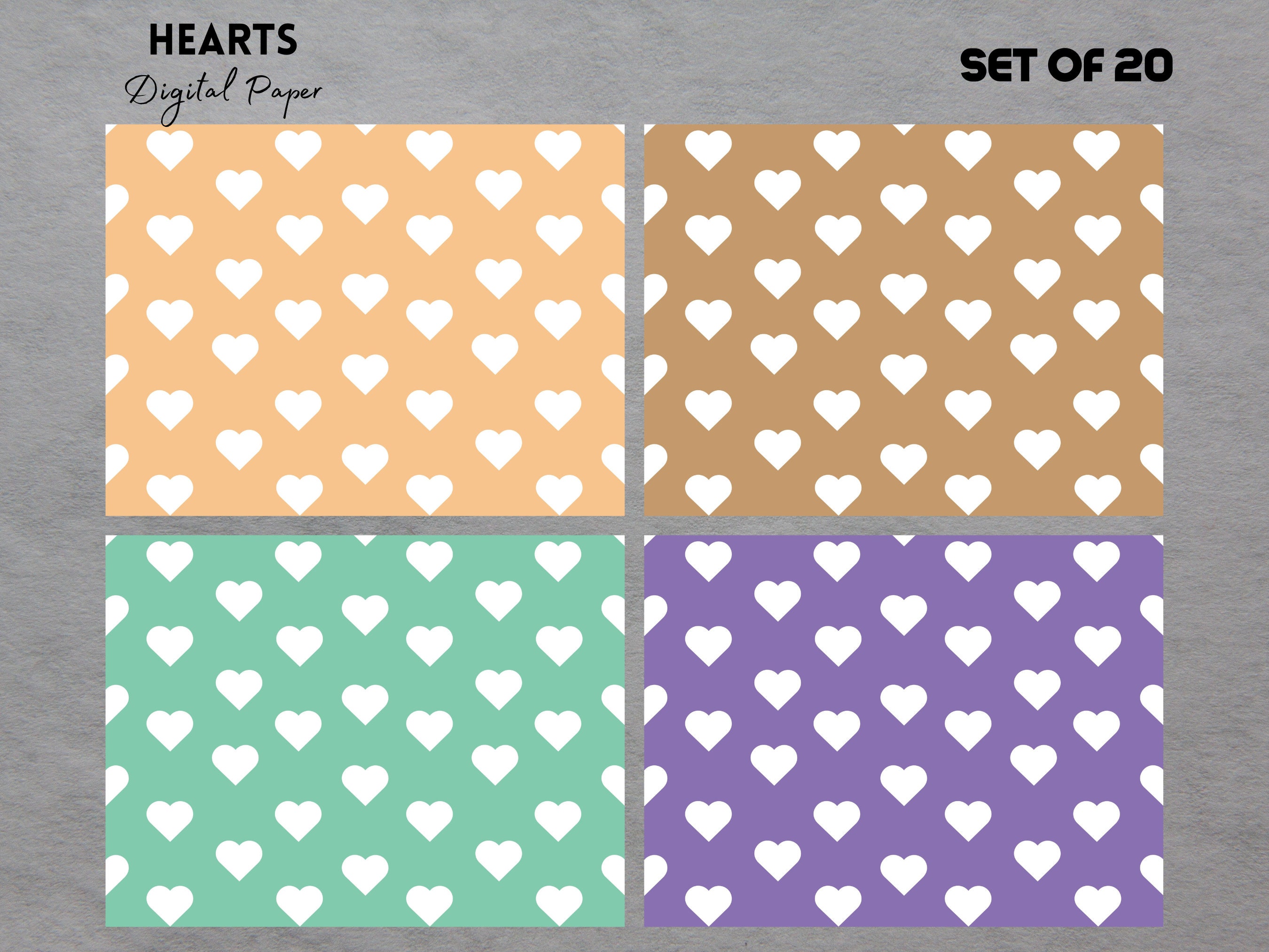 Hearts Digital Paper Set of 20 Love Heart Rainbow Seamless Pattern ...