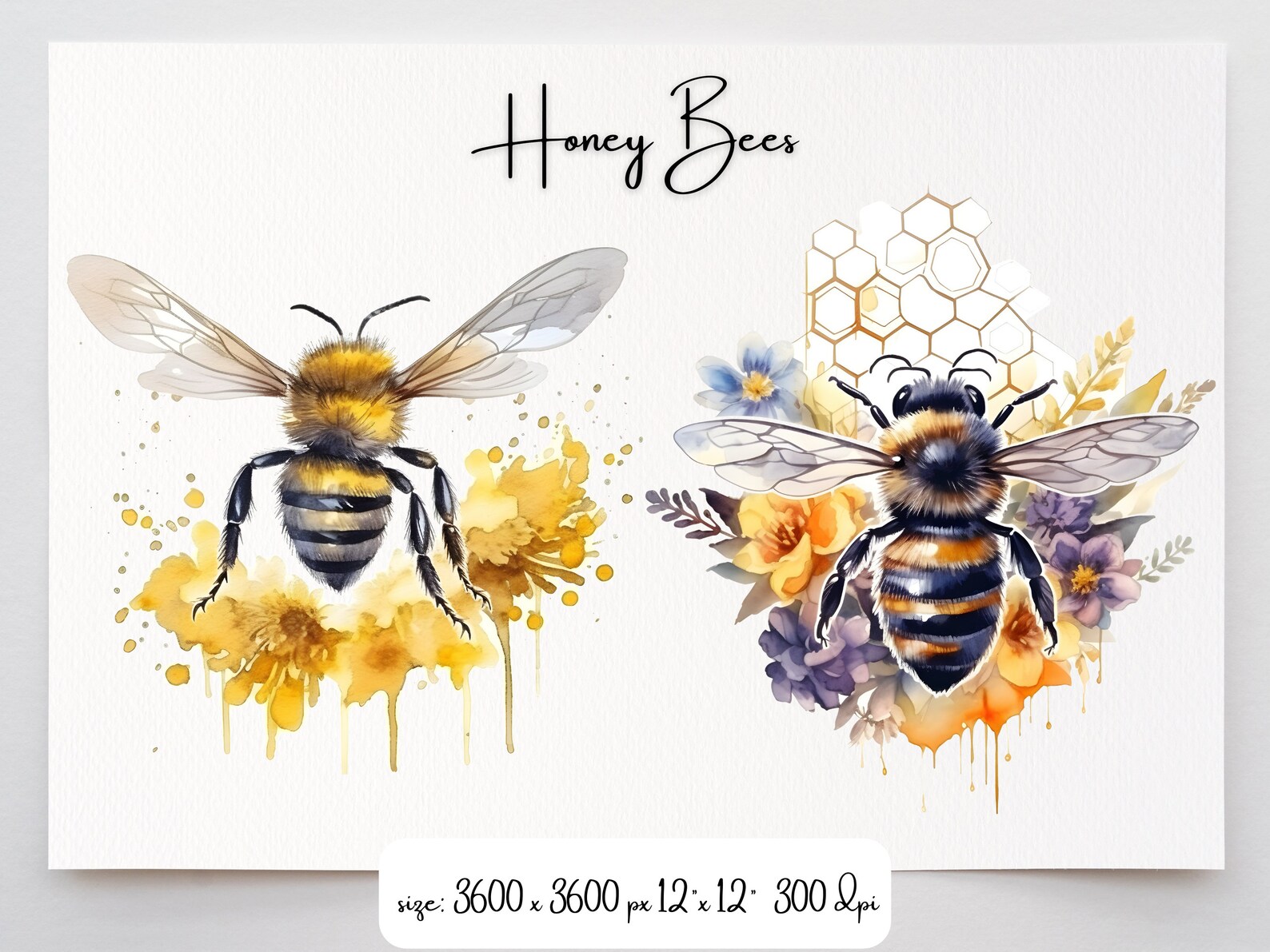 Honey Bees Watercolor Clipart, Bumble Bees Clipart, Honey Bees Clipart ...