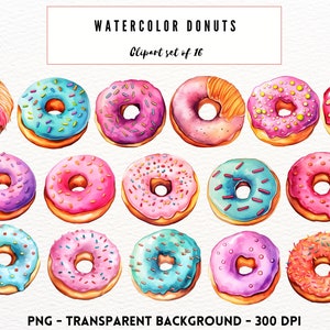 Donuts Watercolor Clipart Bundle Doughnut Clipart Food Clipart Cute ...