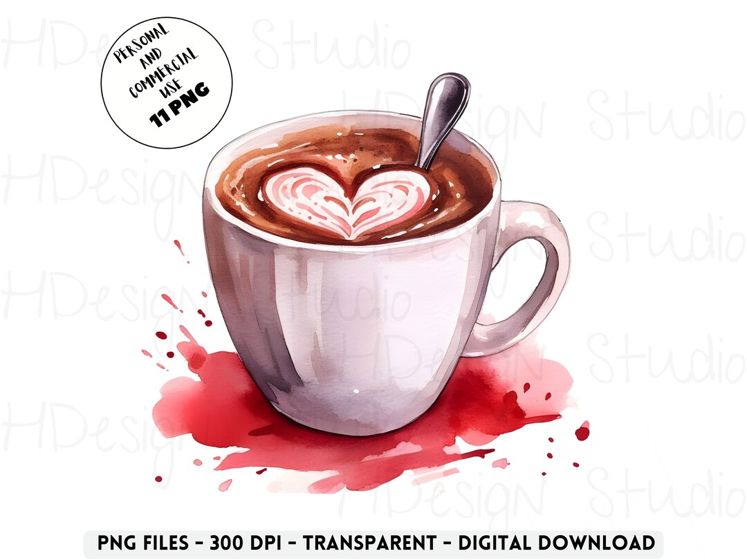 Valentine Coffee Clipart, Valentines Clipart, Watercolor Coffee Mug ...