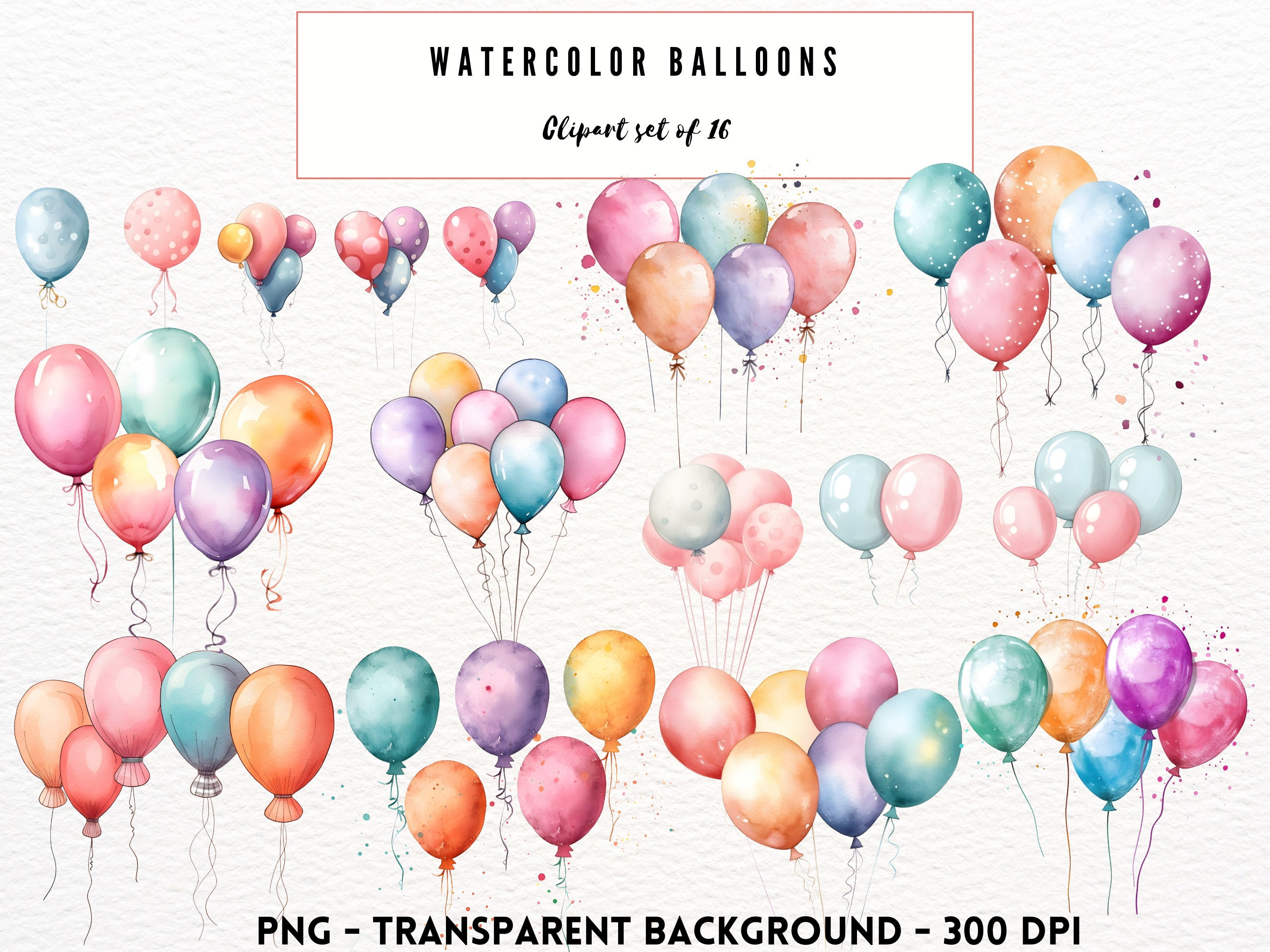 Watercolor Balloons Png Clipart Rainbow Birthday Clipart - Etsy