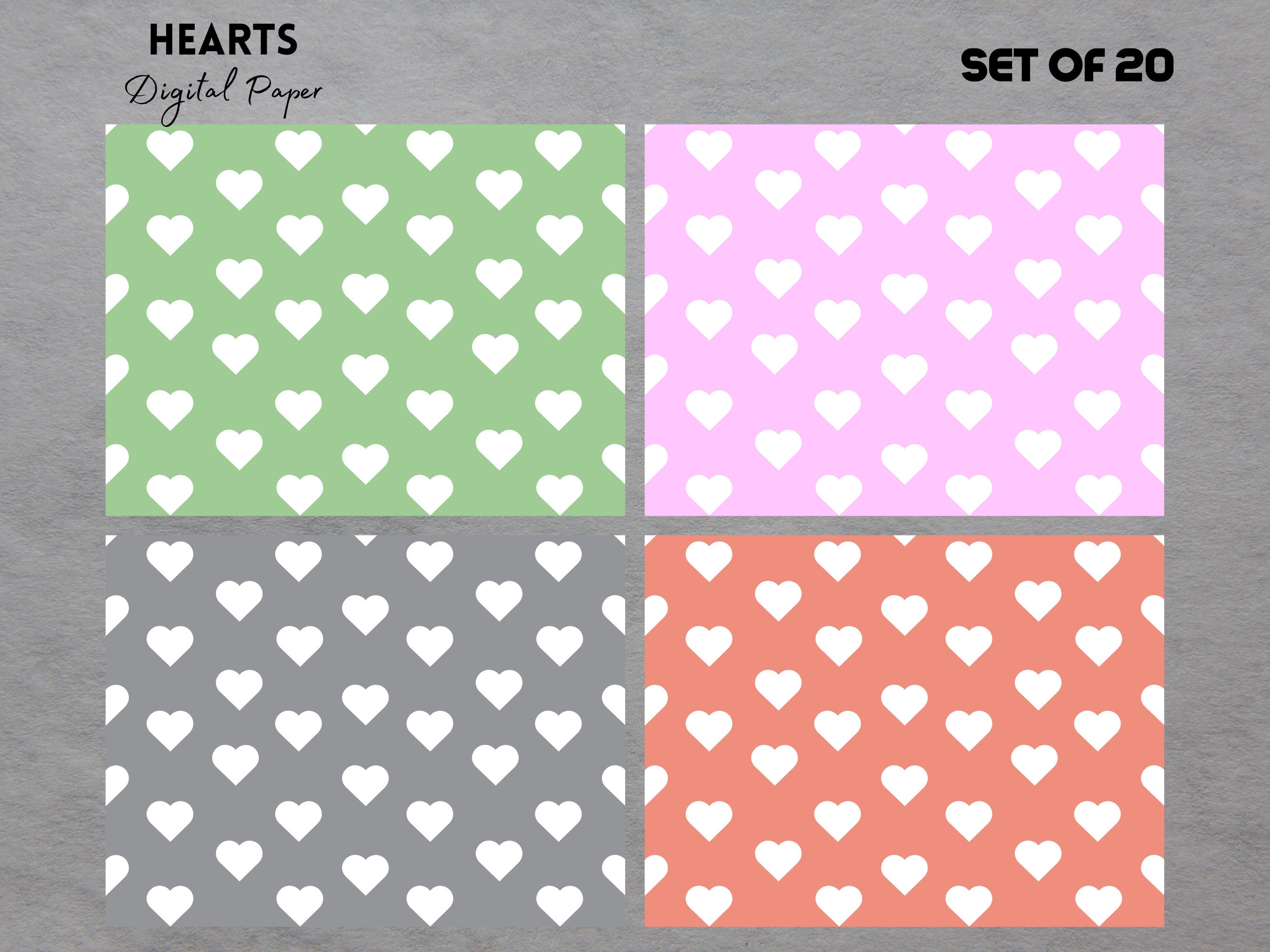 Hearts Digital Paper Set of 20 Love Heart Rainbow Seamless Pattern ...