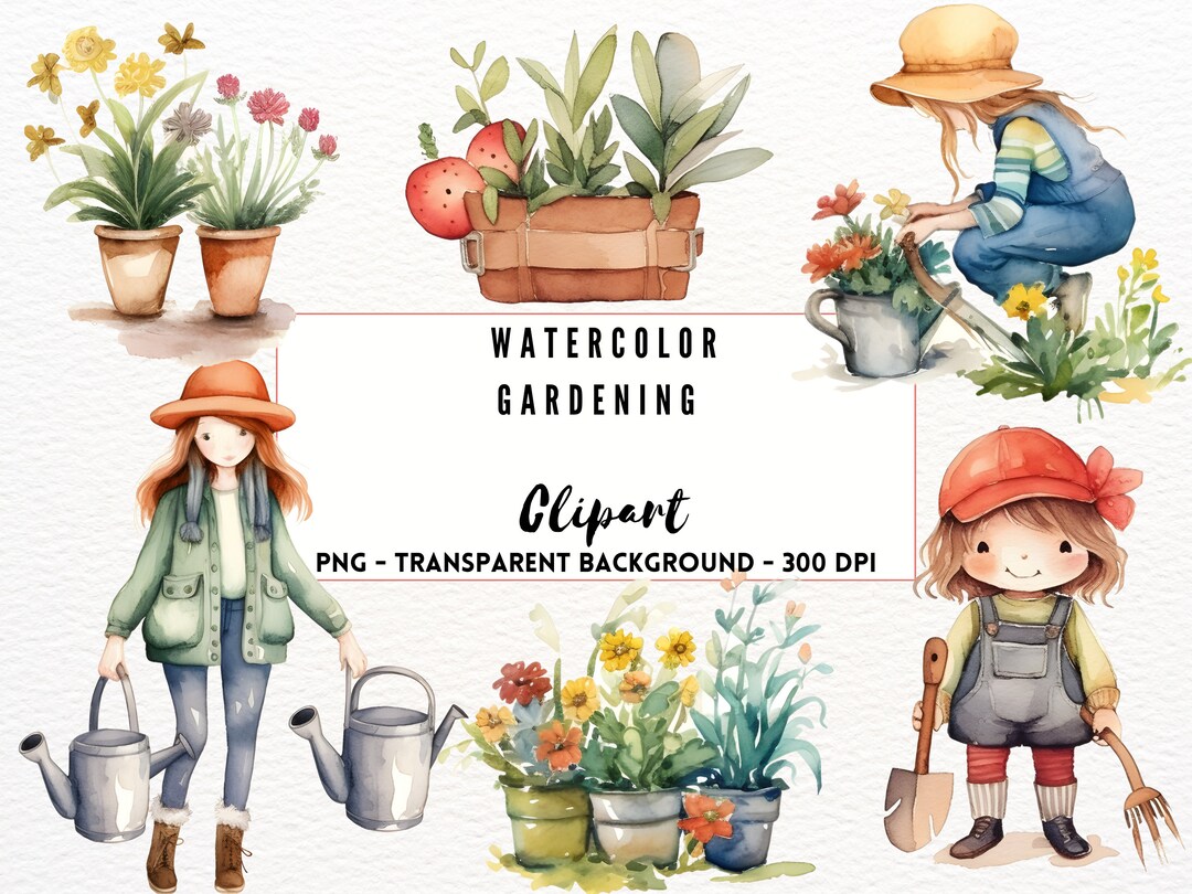 Watercolor Gardening PNG Clipart Bundle Watercolor Gardening - Etsy