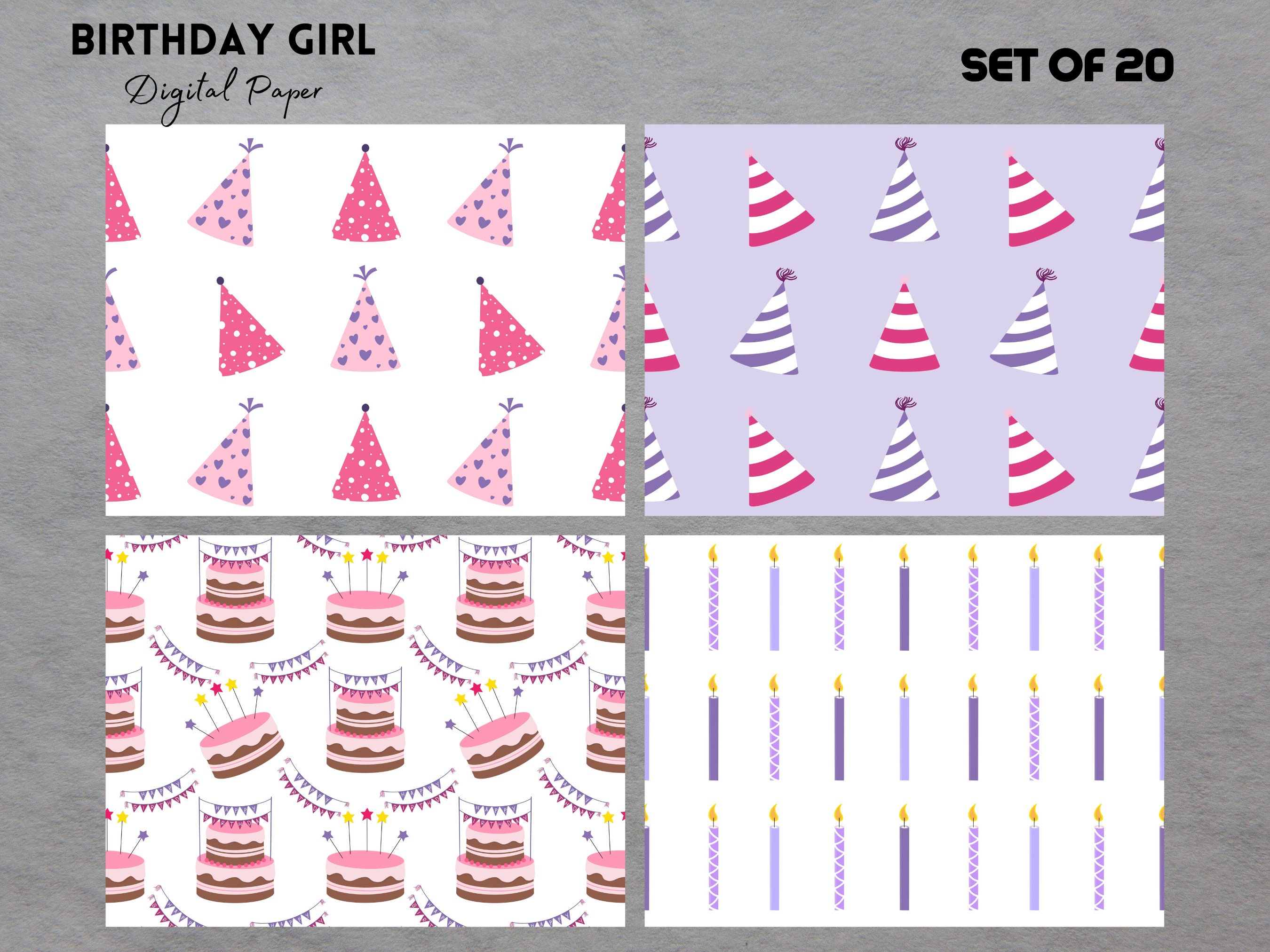 Happy Birthday Digital Paper Birthday Girl Scrapbook Paper Birthday ...