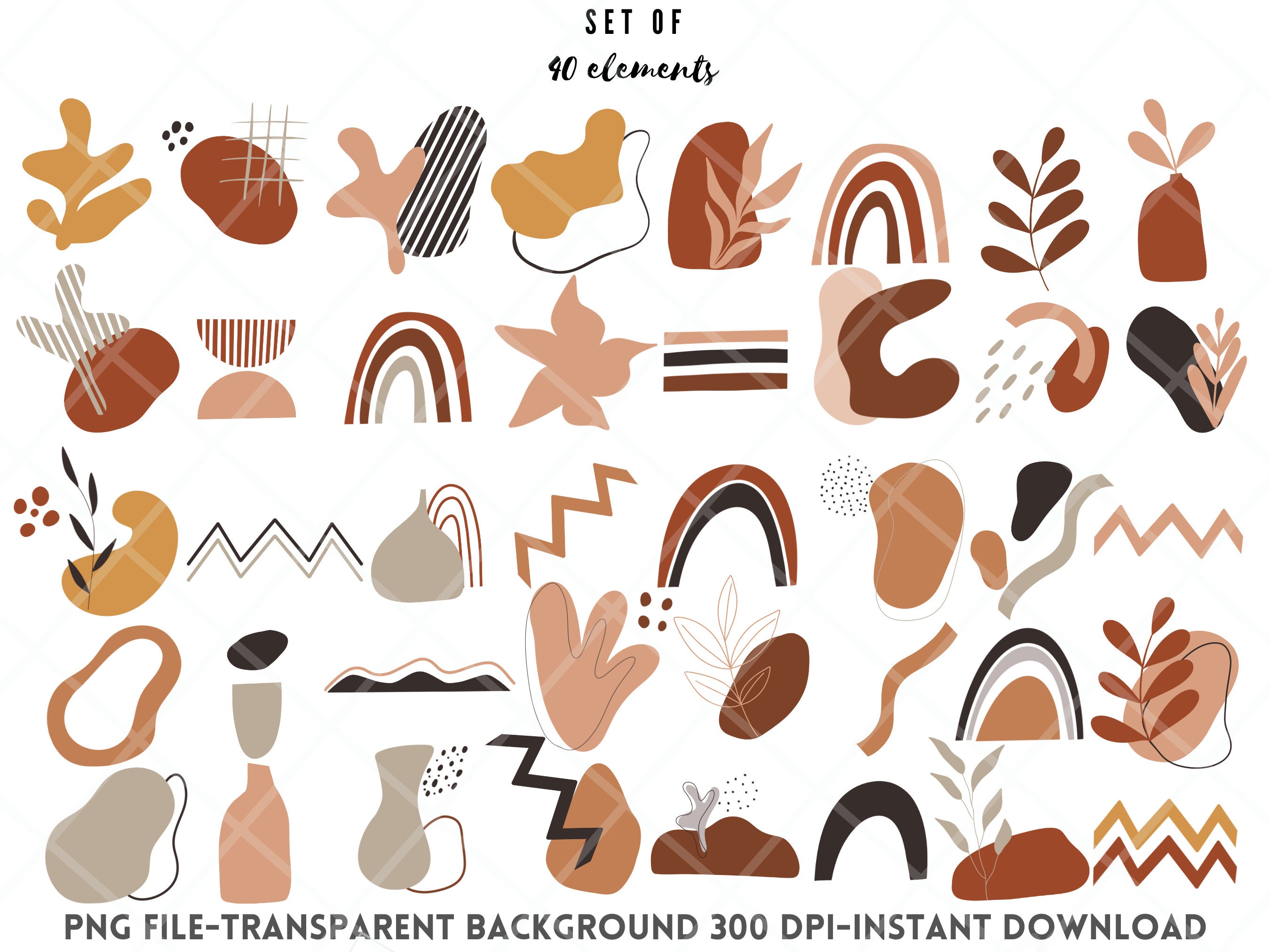 Boho Abstract Clipart Bundle Modern Boho Instant Download Abstract ...