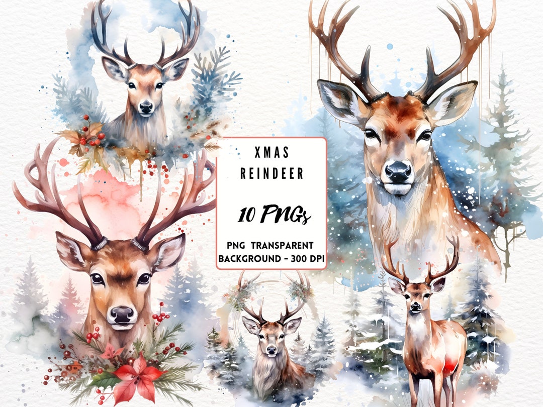 Watercolor Reindeer Clipart, Christmas Reindeer, Winter Clipart, Xmas ...
