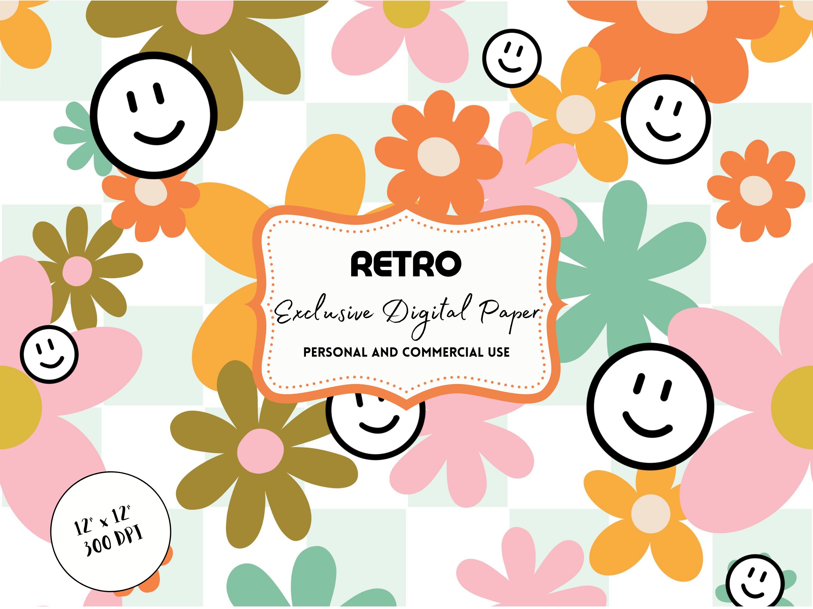 Retro Digital Paper Smiley Face Seamless Pattern Retro Background ...