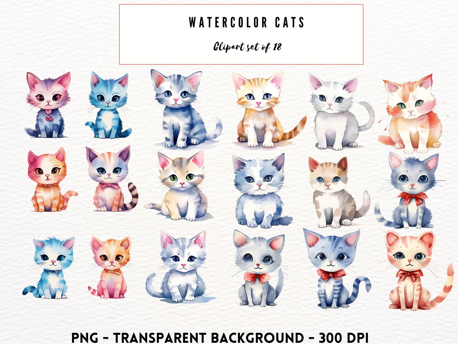 Cats Clipart PNG Bundle Pets Clipart Cute Watercolor Cats - Etsy