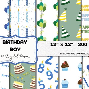 Happy Birthday Digital Paper Birthday Boy Scrapbook Paper Birthday ...
