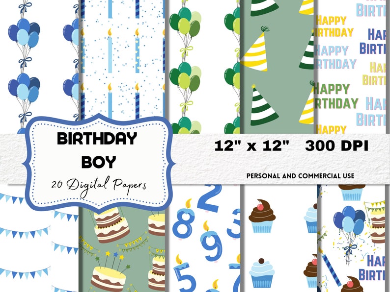 Happy Birthday Digital Paper Birthday Boy Scrapbook Paper Birthday ...
