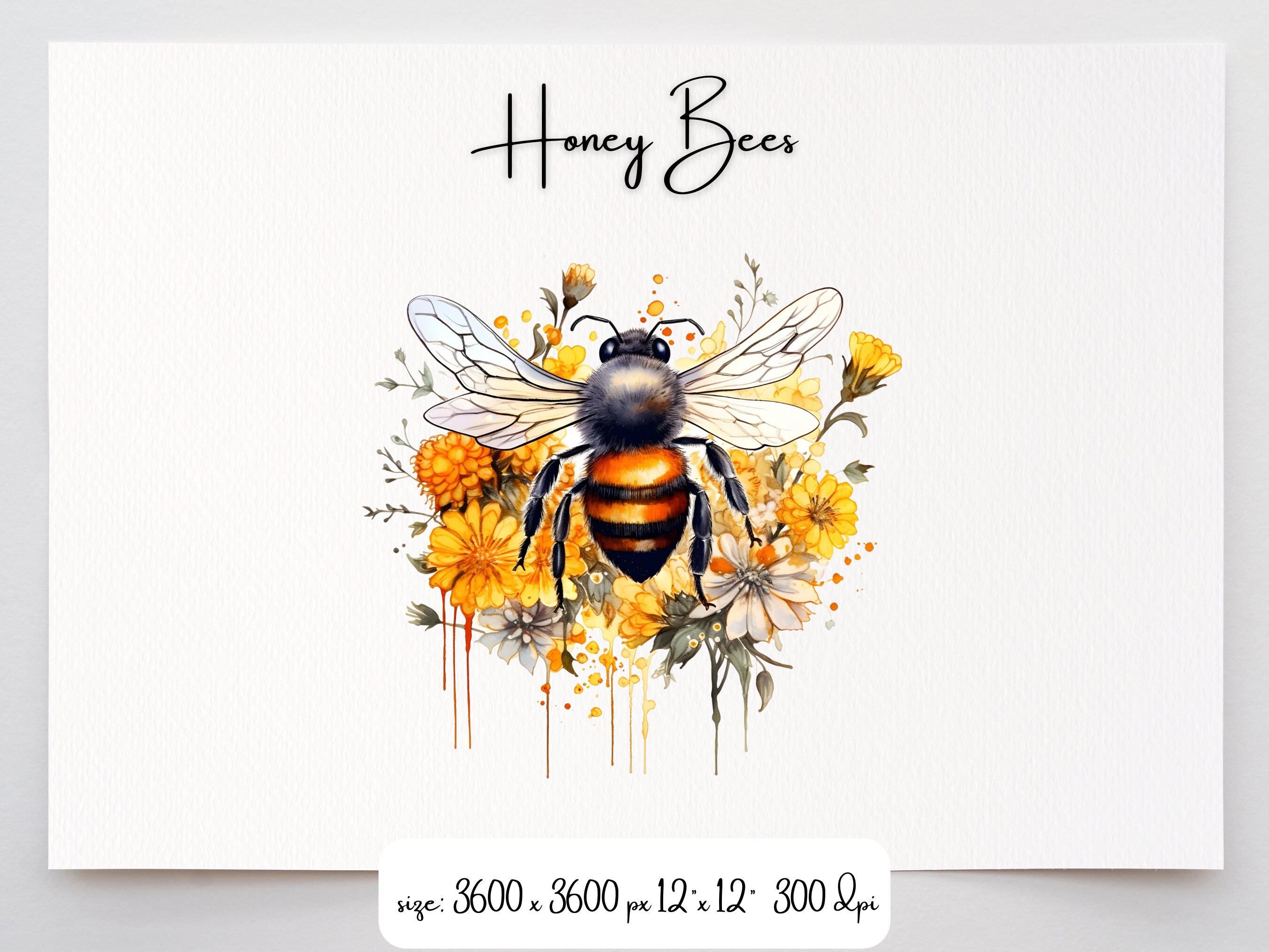 Honey Bees Watercolor Clipart, Bumble Bees Clipart, Honey Bees Clipart ...