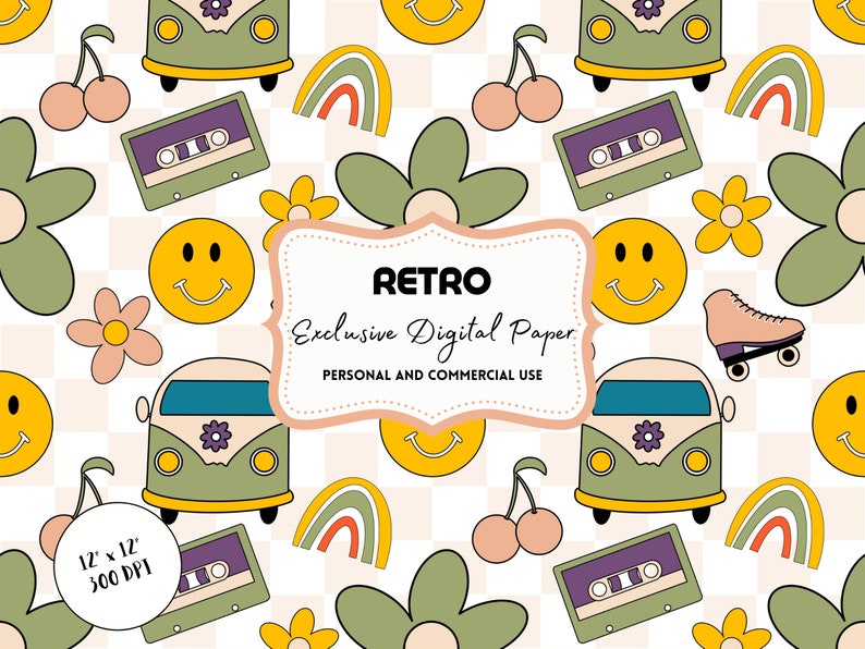 Retro Digital Paper Smiley Face Seamless Pattern Retro - Etsy