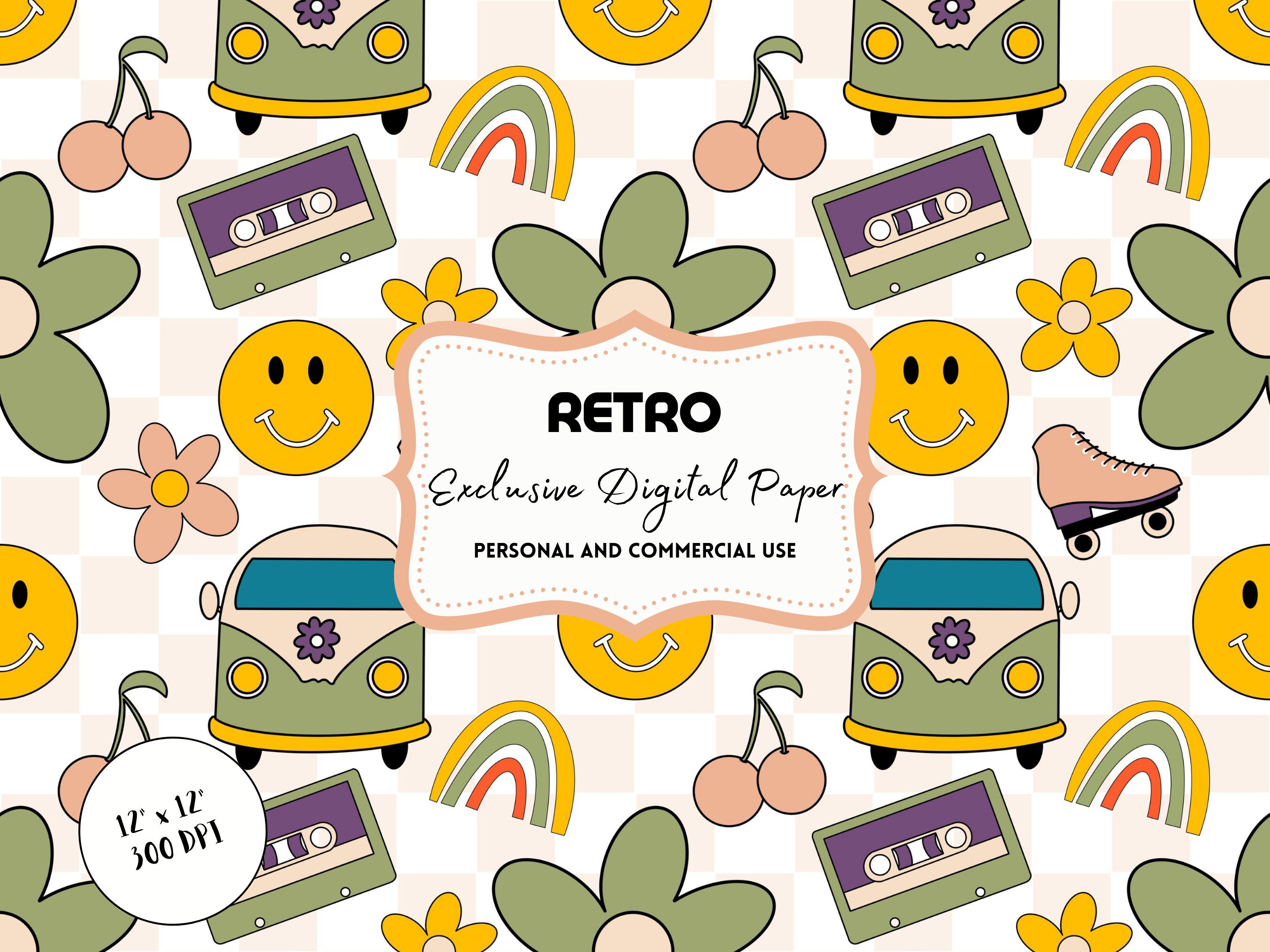 Retro Digital Paper Smiley Face Seamless Pattern Retro - Etsy