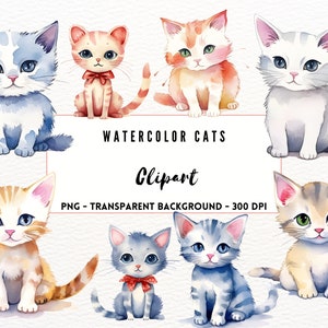 Cats Clipart PNG Bundle Pets Clipart Cute Watercolor Cats Clipart ...