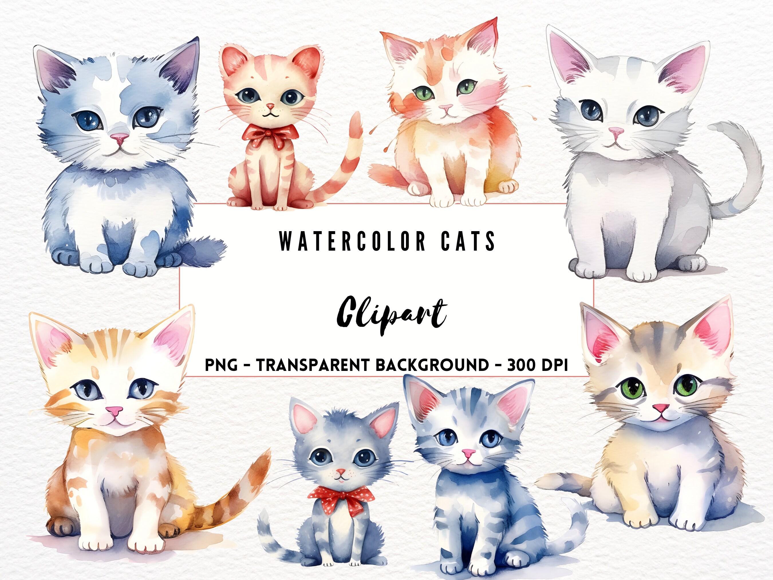 Cats Clipart PNG Bundle Pets Clipart Cute Watercolor Cats - Etsy