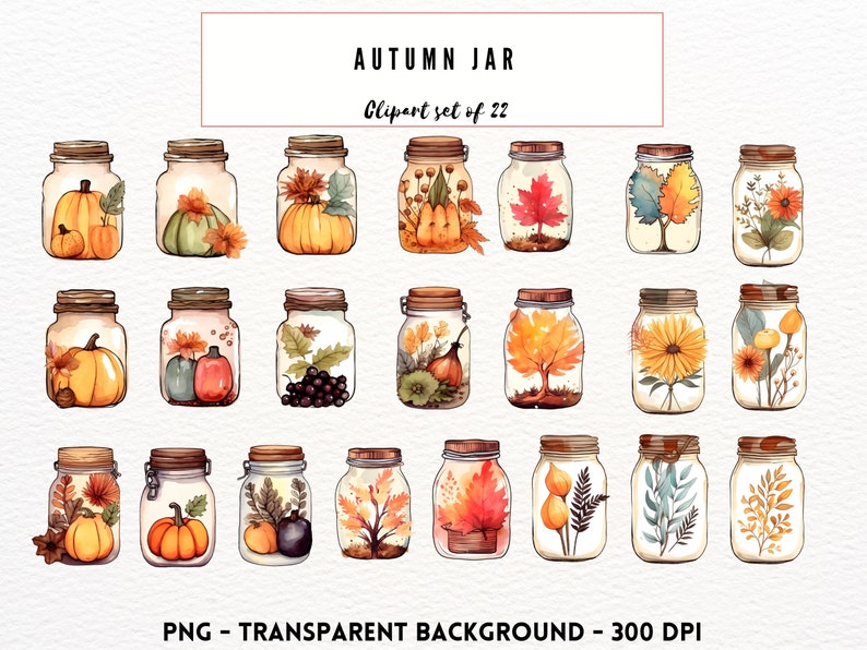 Autumn Jar Clipart Bundle Fall Clipart PNG Mason Jar Clipart Fall ...