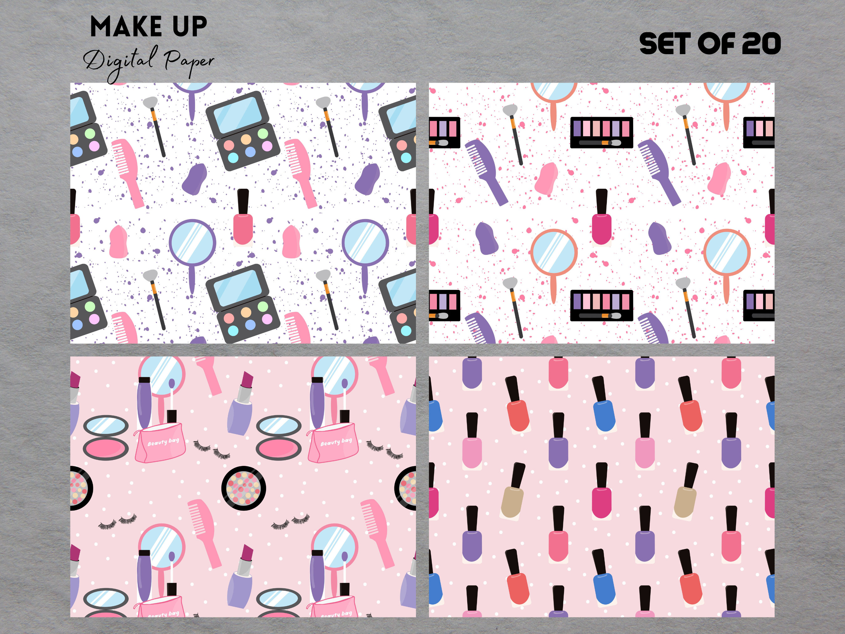 Make up Digital Paper Pack Fashion Pattern Lipstick Make up Seamless ...