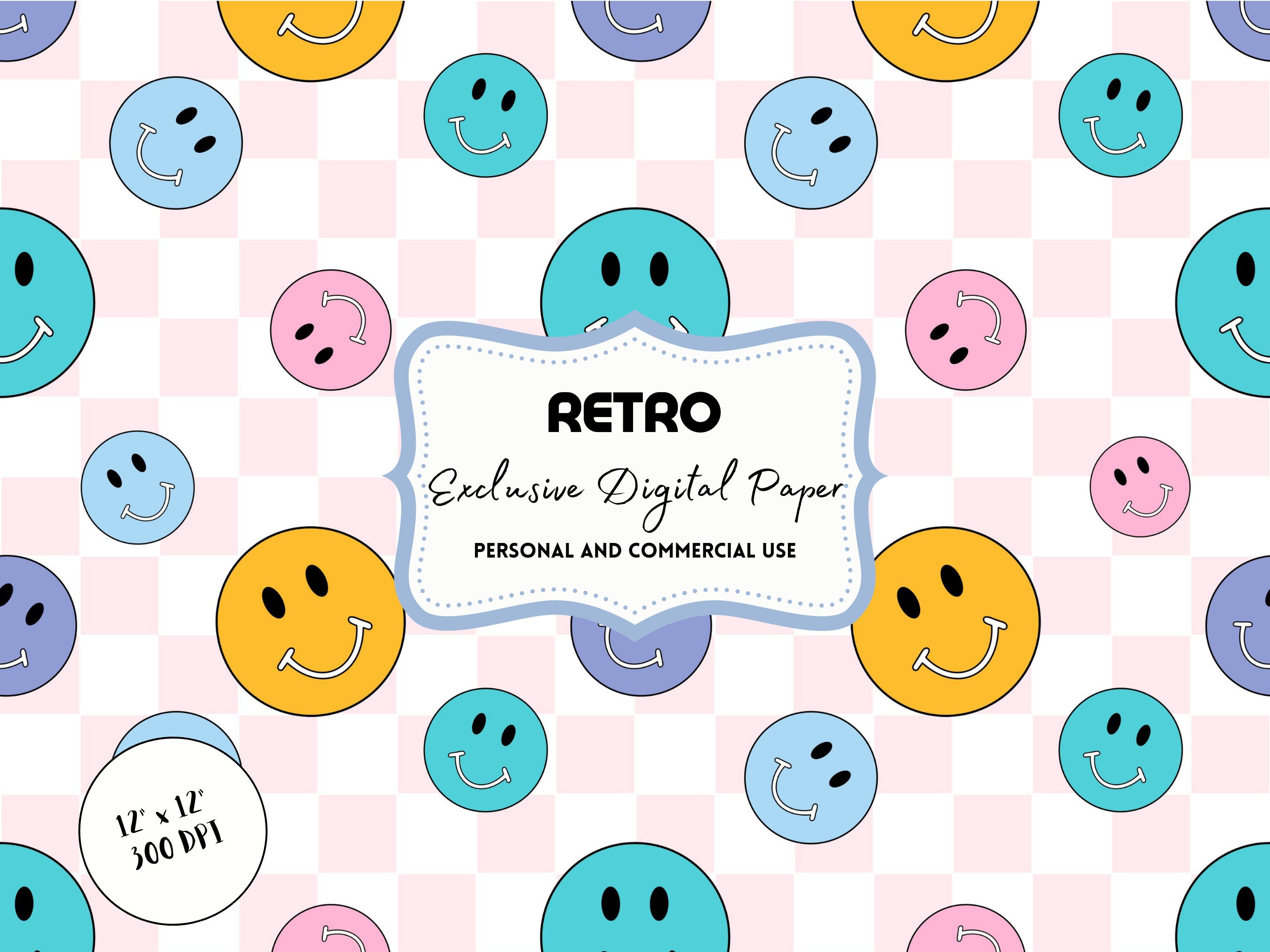 Retro Digital Paper Smiley Face Seamless Pattern Retro Background ...