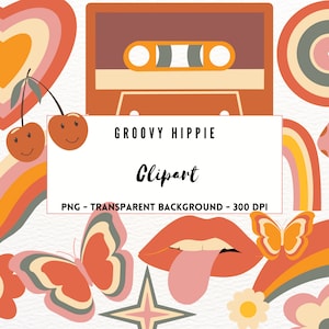 Groovy Hippie Clipart Bundle Groovy Retro Daisy Flower Printable Retro ...