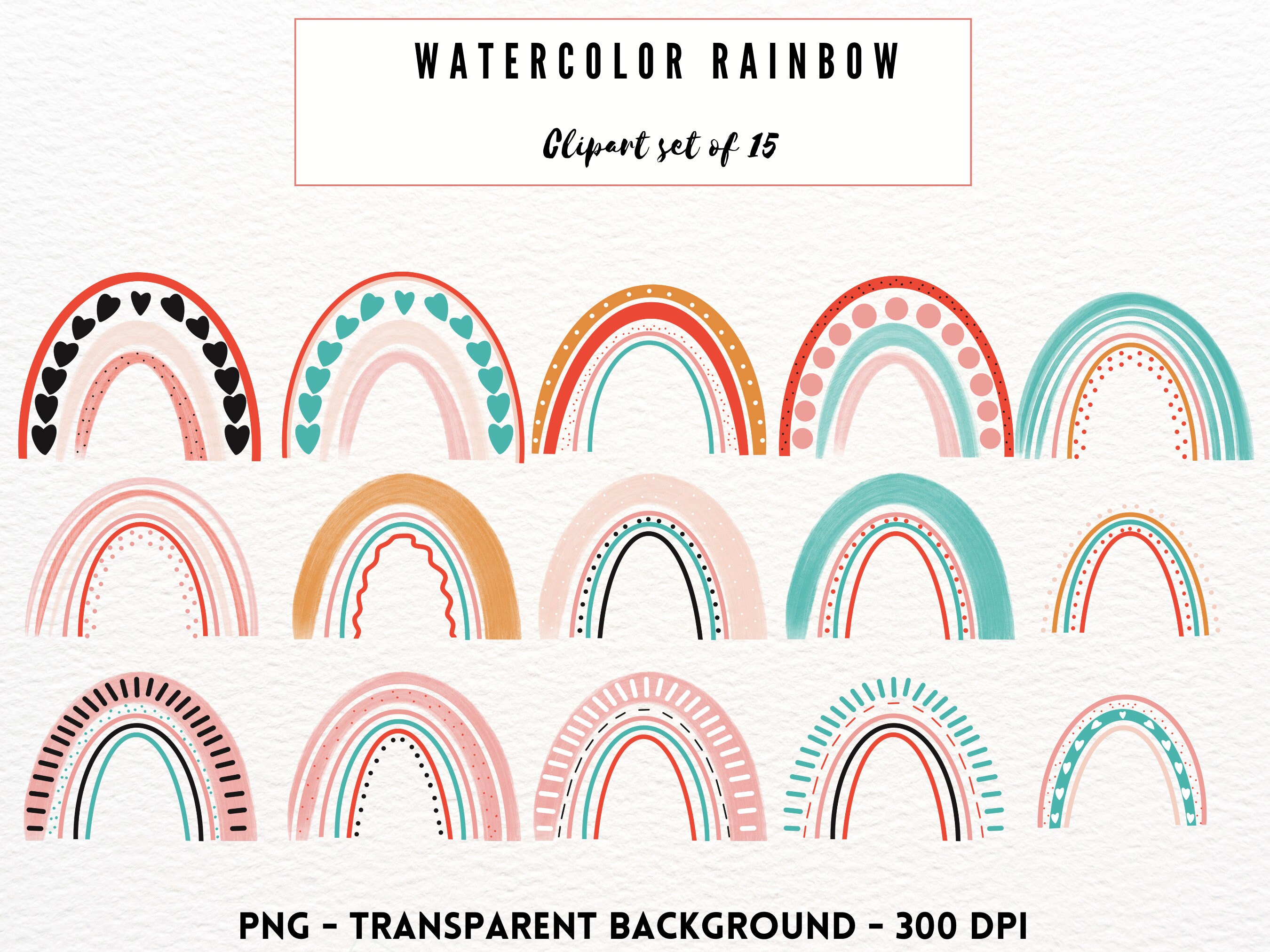 Watercolor Rainbow Clipart Bundle Retro Boho Rainbow Instant Download ...