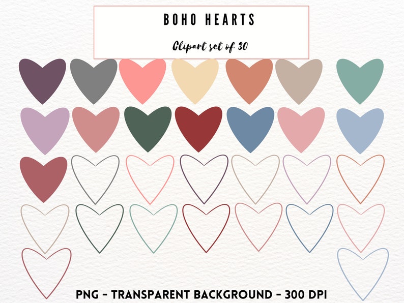 Boho Hearts Clipart Bundle Set of 30 Png Retro Boho Heart - Etsy