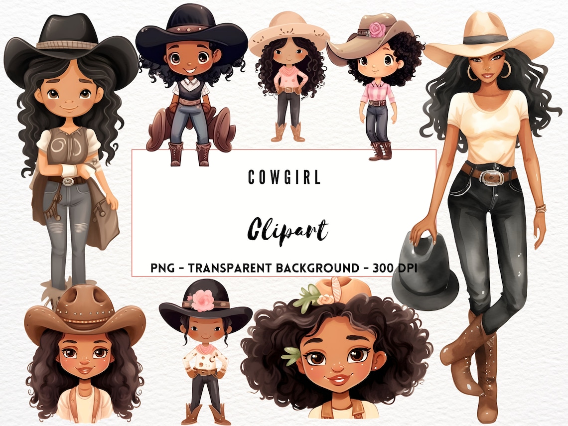 Cowgirl Clipart PNG Black Woman Clipart Cowgirl Boots Cowgirl Hat ...
