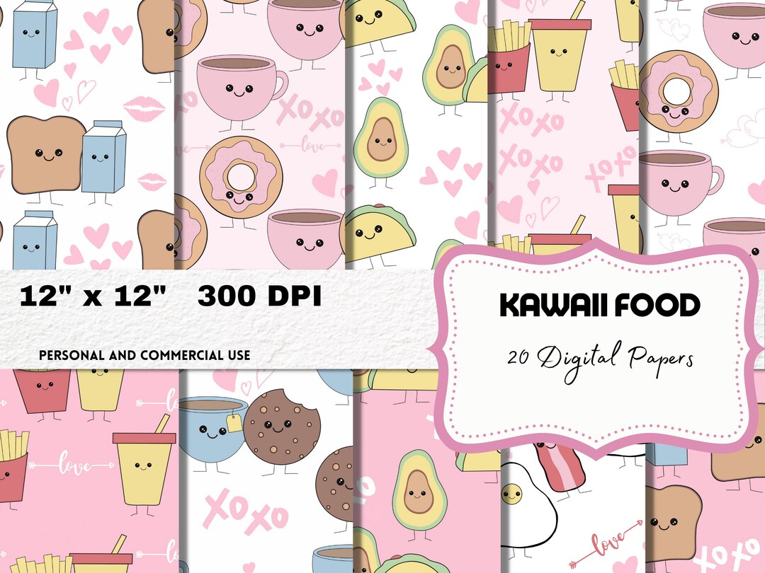Trendy Kawaii Digital Papers Seamless Kawaii Food Pattern Modern ...