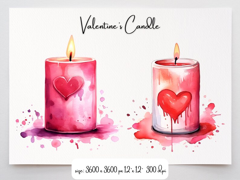 Watercolor Valentines Day Clipart, Valentine Candles Clipart ...