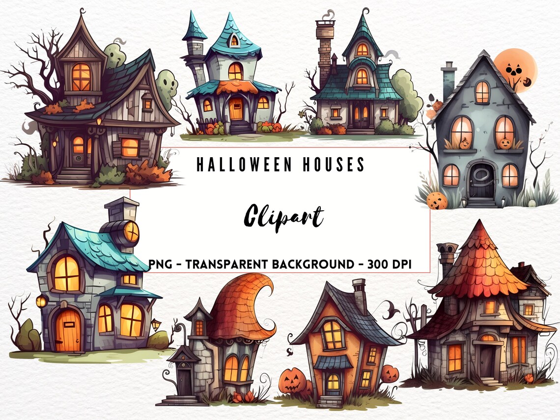 Halloween House Clipart Haunted House Clipart Watercolor Halloween ...