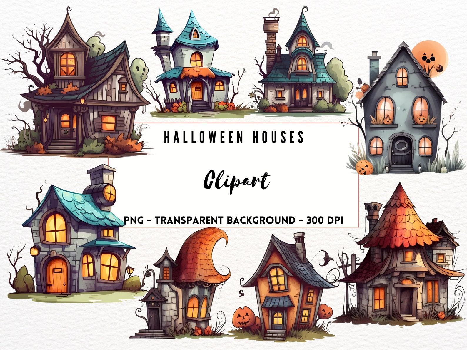 Halloween House Clipart Haunted House Clipart Watercolor Halloween ...