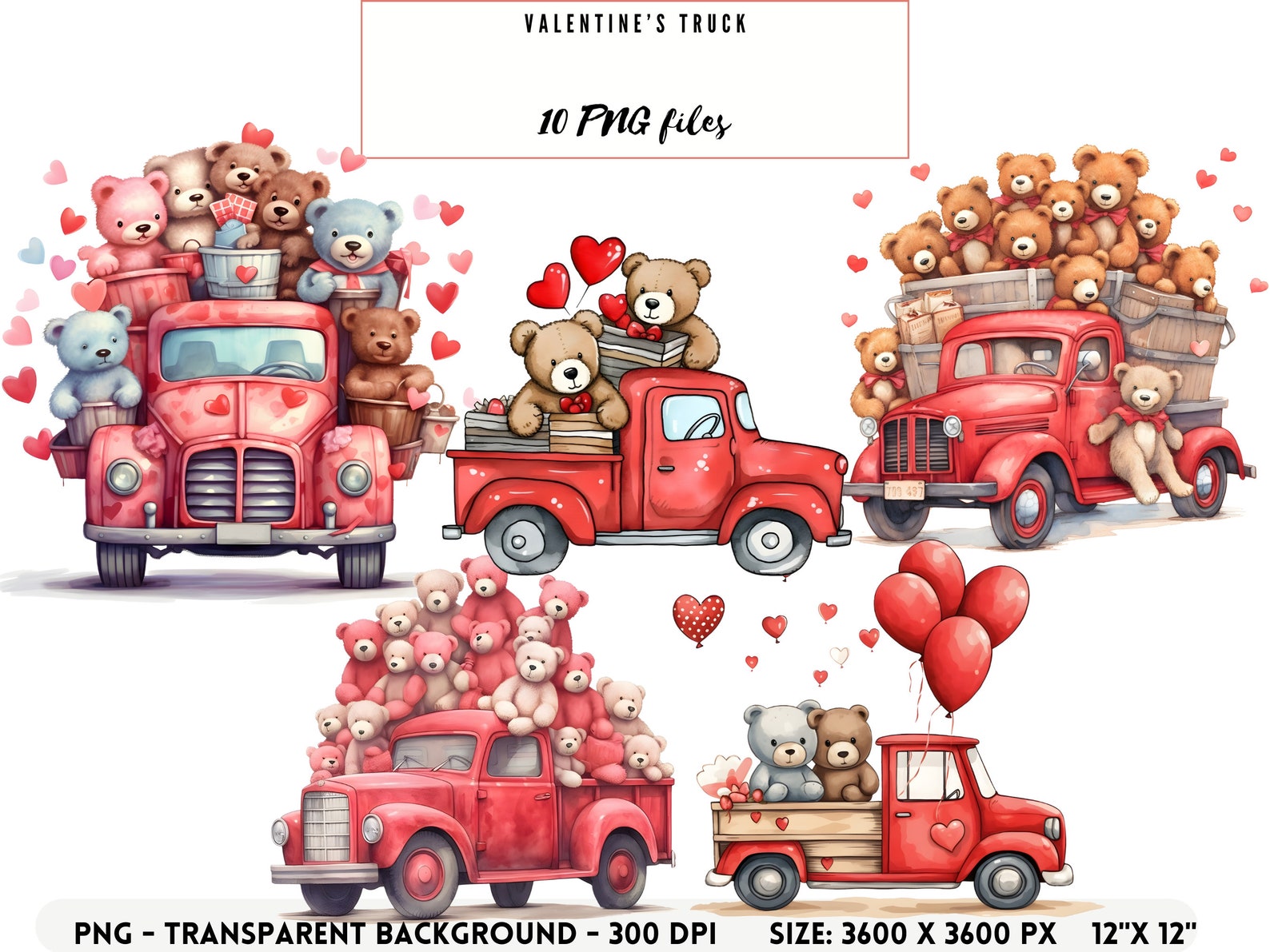Valentines Day Clipart Valentine's Truck PNG Vintage - Etsy