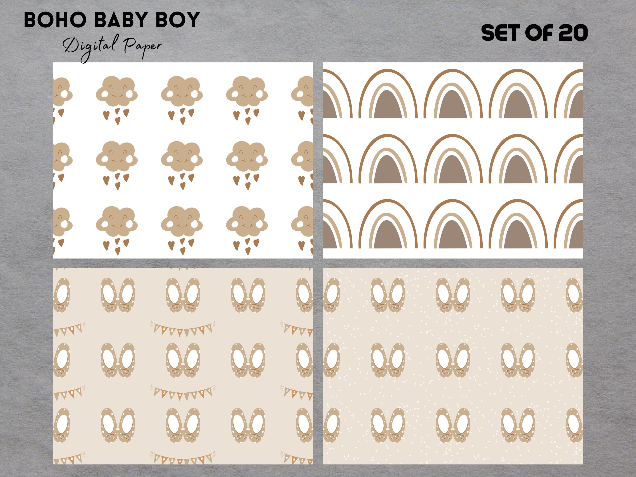 Boho Baby Boy Digital Paper Boho Digital Paper Scrapbooking Baby Shower ...