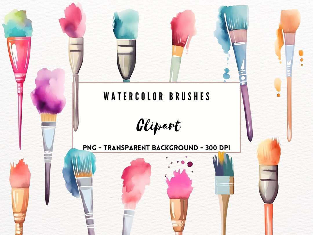 Watercolor Paint Brushes Digital Clipart Art Supplies Clipart Rainbow ...