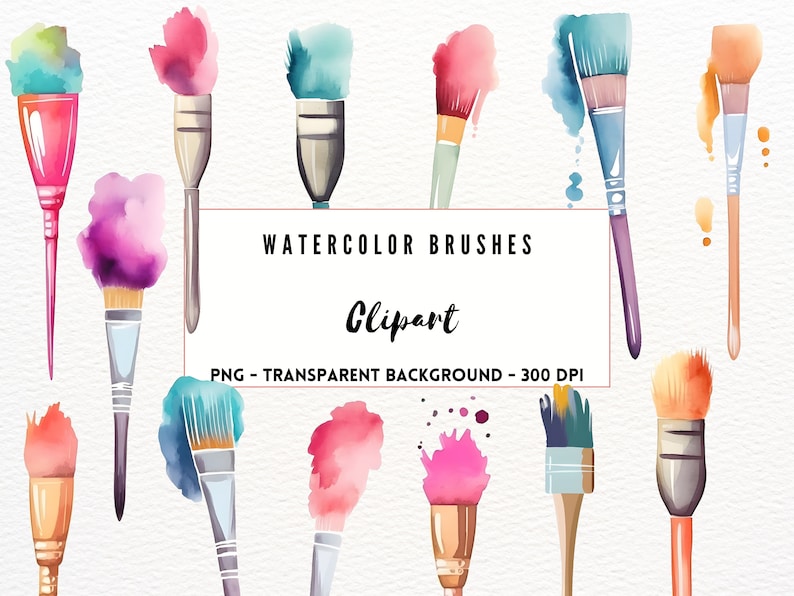 Watercolor Paint Brushes Digital Clipart Art Supplies Clipart Rainbow ...