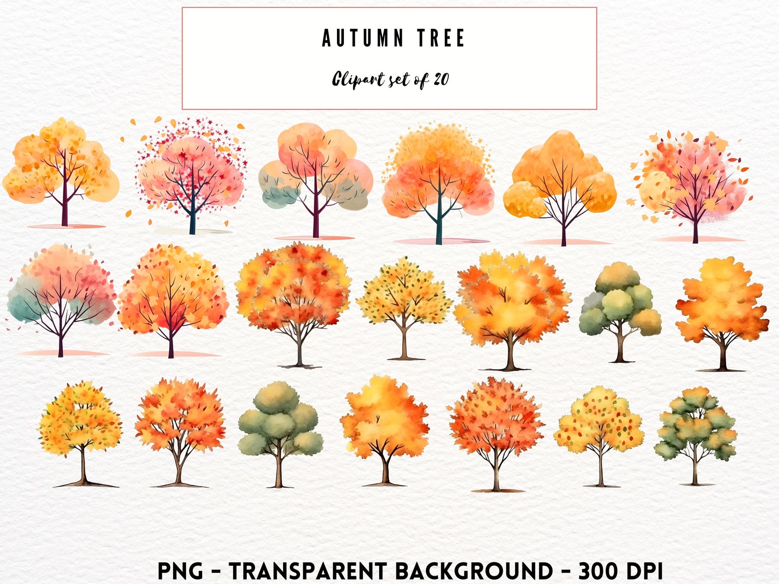Autumn Clipart Png Fall Tree Clipart Watercolor Tree Clipart Bundle ...