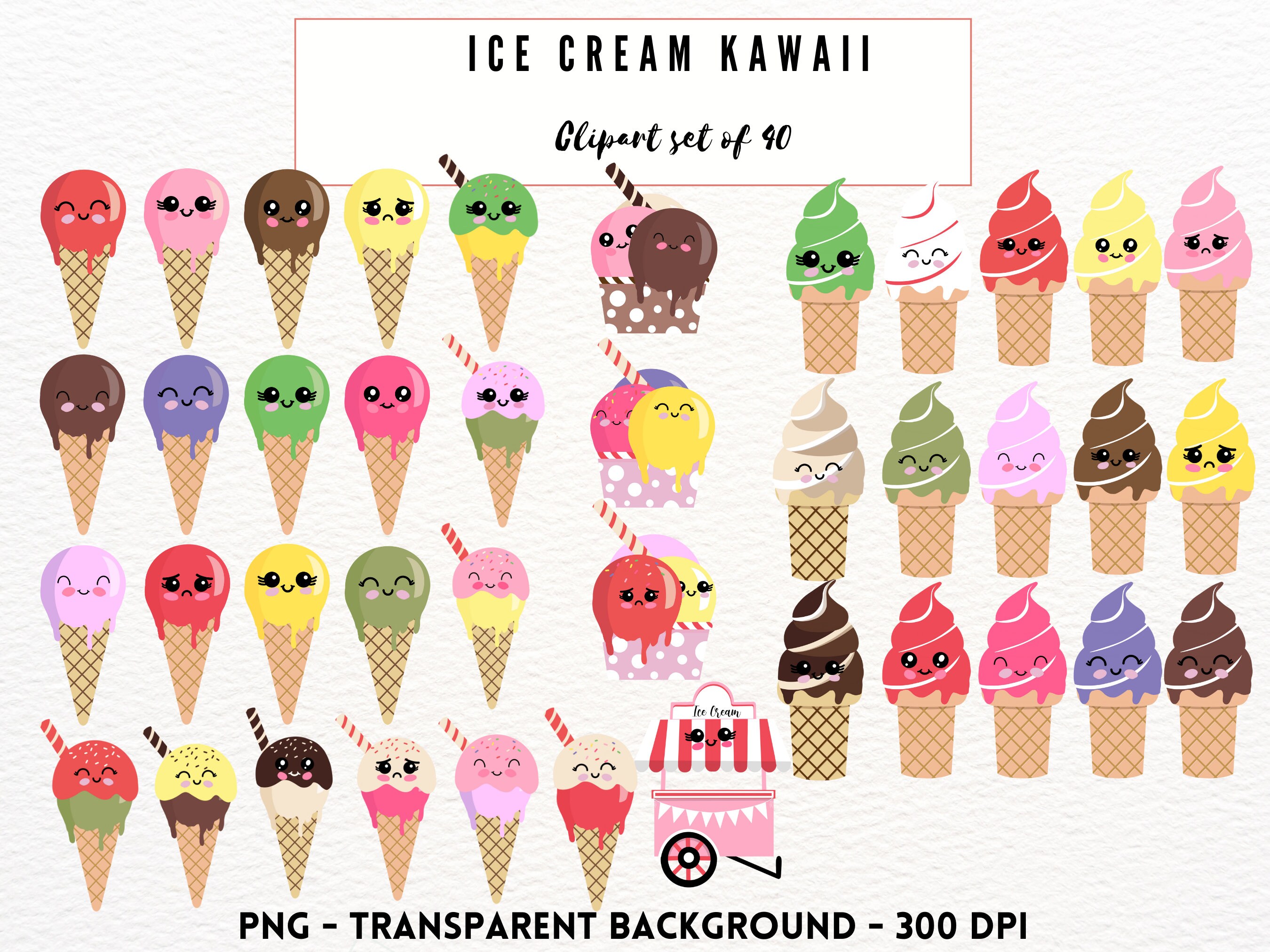Kawaii Clipart Ice Cream Clipart Bundle Ice Cream Cone Clipart Ice ...
