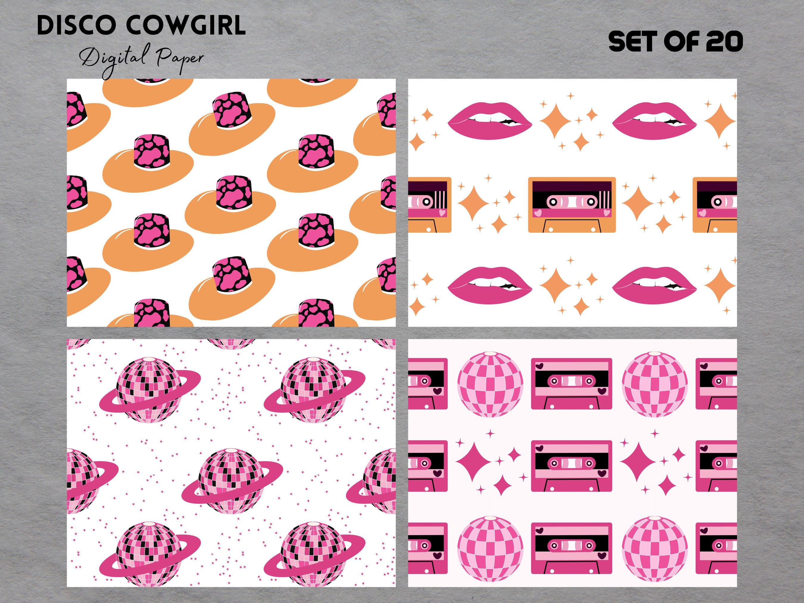 Disco Cowgirl Seamless Pattern Digital Paper Set of 20 Disco Cowgirl ...