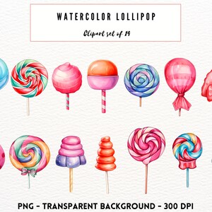 Lollipop Watercolor Clipart Rainbow Lollipop Printable Graphic Lollipop ...
