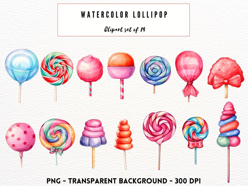 Lollipop Watercolor Clipart Rainbow Lollipop Printable Graphic Lollipop ...
