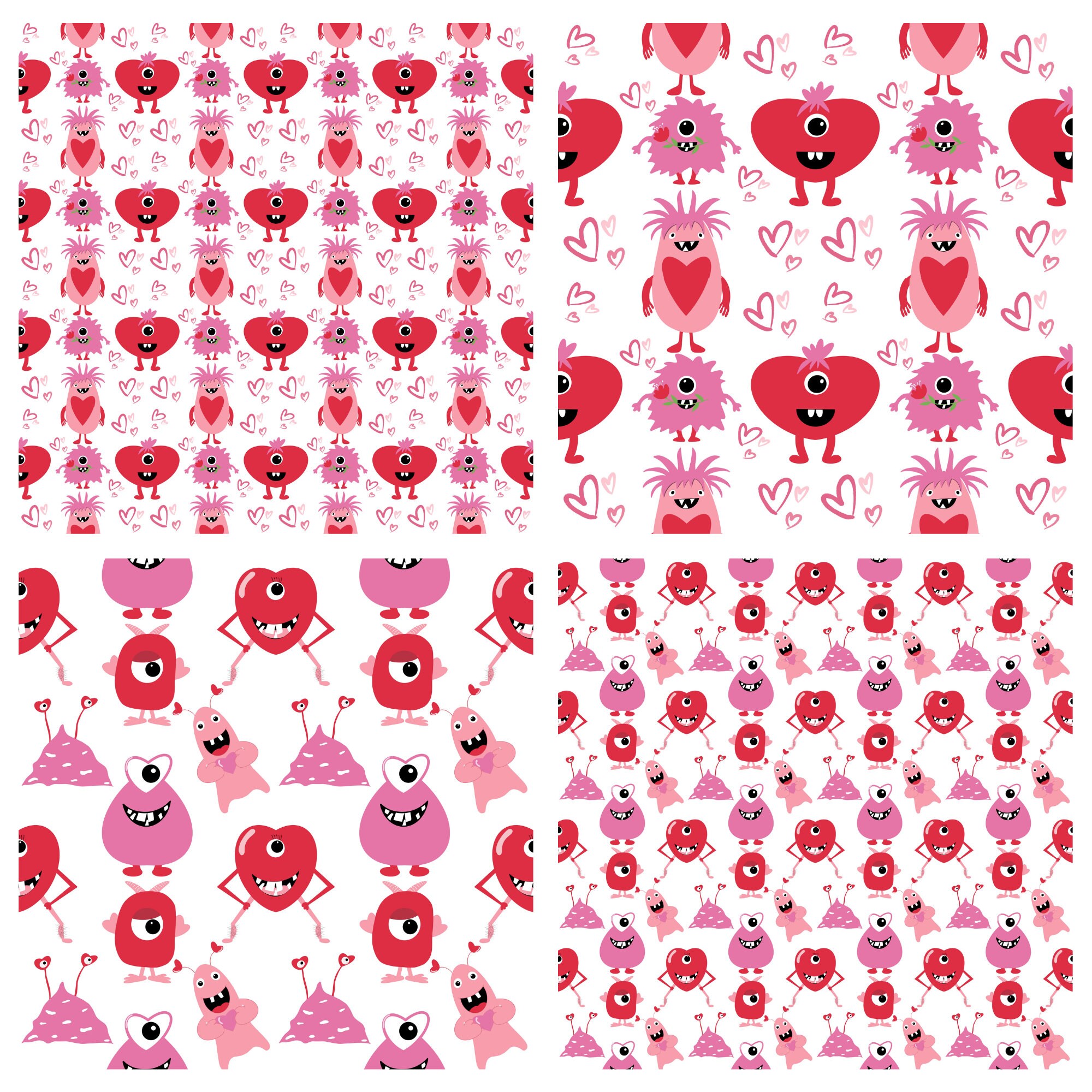 Cute Monsters Digital Papers Seamless Valentine Pattern Modern ...
