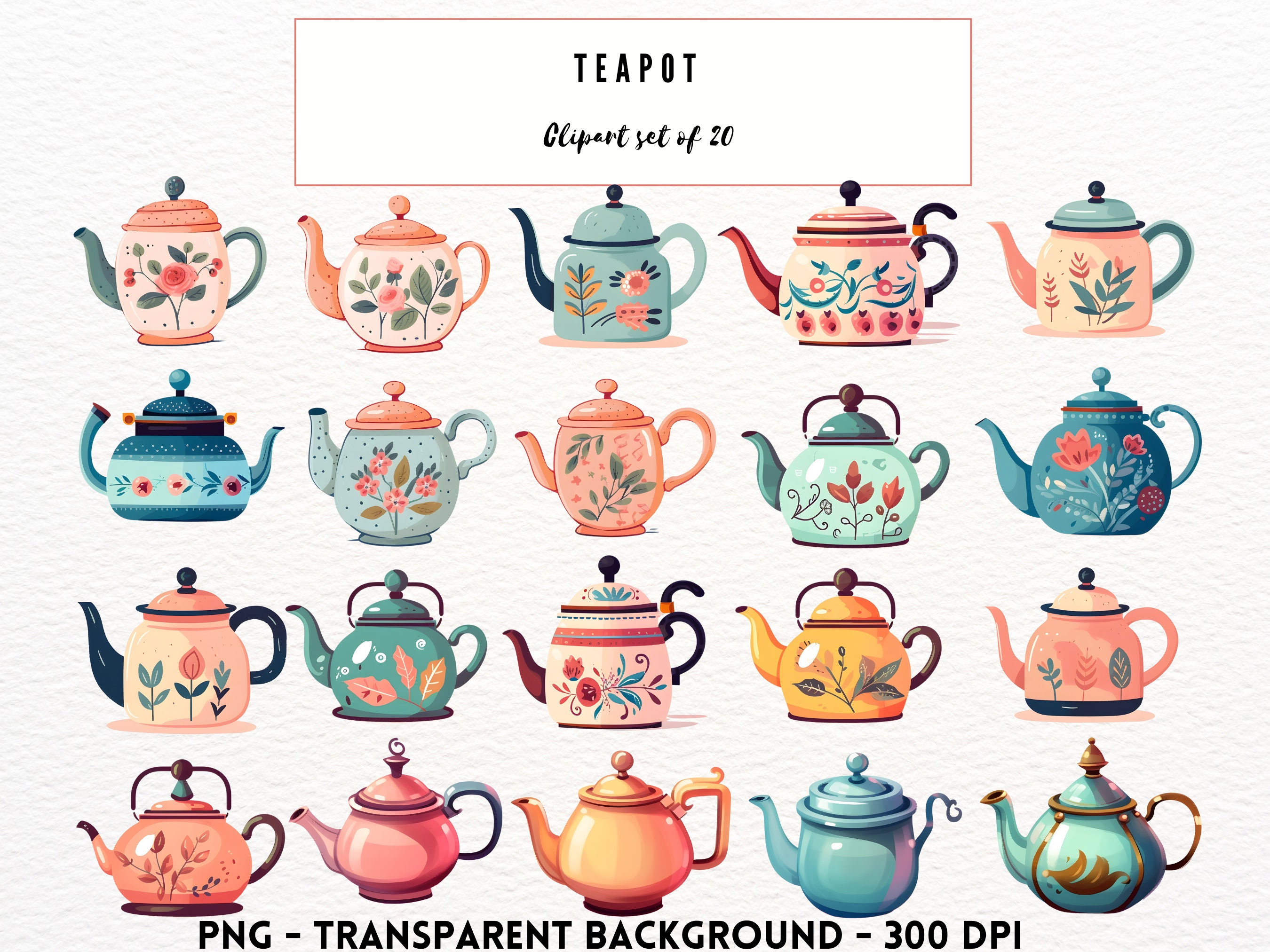Teapot Clipart Bundle PNG Vintage Floral Teapot Clipart Antique Tea ...