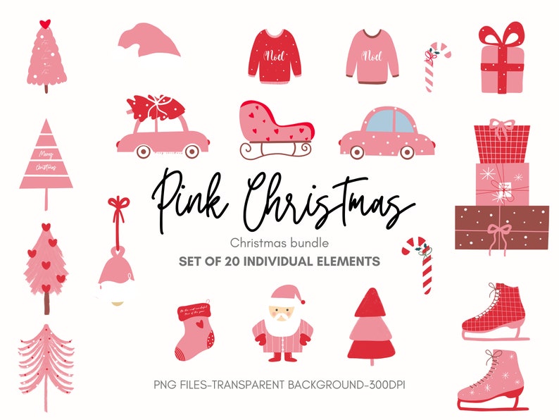 Christmas Pink and Red Clipart Bundle Set of 20 Preppy Clipart - Etsy