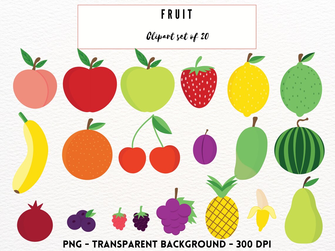 Fruit Clipart Bundle Cute Clip Art Set Strawberry Apple Cherry Clipart ...