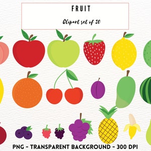 Fruit Clipart Bundle Cute Clip Art Set Strawberry Apple Cherry Clipart ...