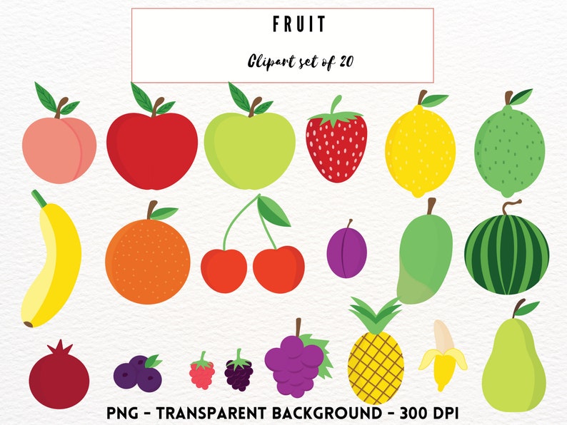 Fruit Clipart Bundle Cute Clip Art Set Strawberry Apple Cherry Clipart ...